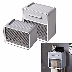 Toilet Paper Holder, Self Adhesive Toilet Paper Roll Holder Multifunction Wall Mounted Plastic Waterproof Toilet Tissue Holder for Bathroom(Grey)