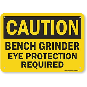 SmartSign "Caution - Bench Grinder, Eye Protection Required" Sign | 7" x 10" Plastic