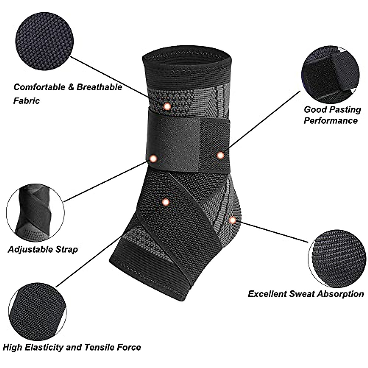 Novetec Ankle Brace for Men & Women Adjustable Compression Ankle Support Ankle Sleeve for Plantar Fasciitis, Achilles Tendon, Sprained Ankle, Stabilize Ligaments, Sports Protection (Black, Medium)