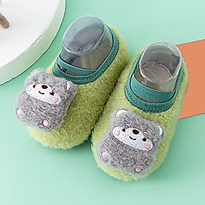 Lykmera Autumn Winter Boys Girls Children Socks Shoes Non Slip Indoor Floor Sports Shoes Warm Comfortable Short Plush Shoes (Green, 12-18 Months)