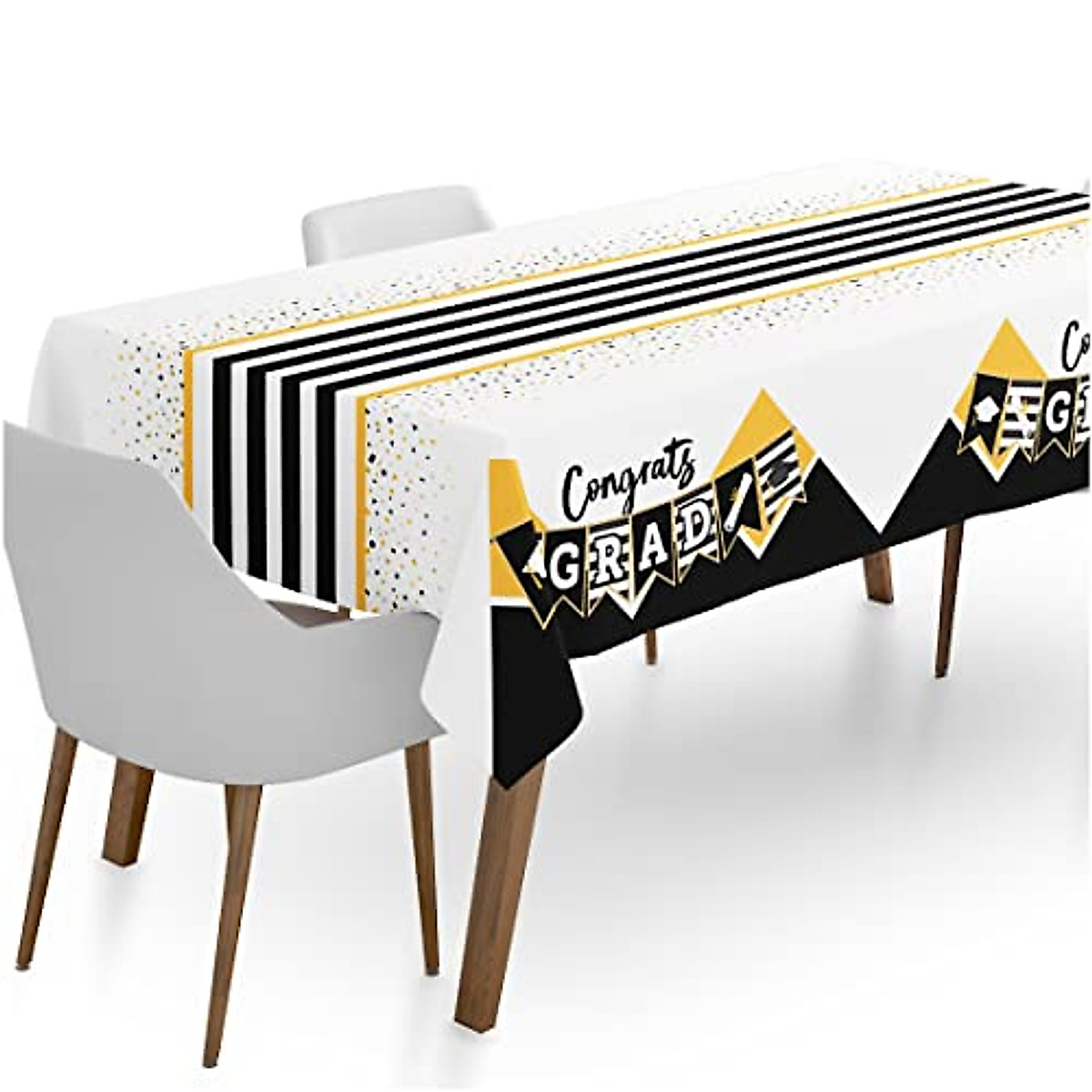 Graduation Table Cloths - 3pcs - Graduation Party Decorations 2022 - Graduation Party Supplies 2022 Jumbo 3 Pack 120”x56” - Congrats Grad Table Cover Graduation Decor Black & Gold Runner Tablecloth