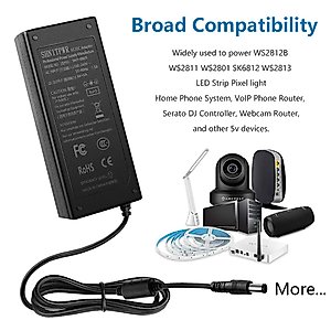 SHNITPWR 5V 5A DC Power Supply Adapter 5 Volt 5 Amp 25W AC 100V~240V to DC Converter Transformer LED Driver with 5.5x2.5mm DC Tip for WS2812B WS2813 LED Pixel Strip TV Box USB HUB Raspberry Pi