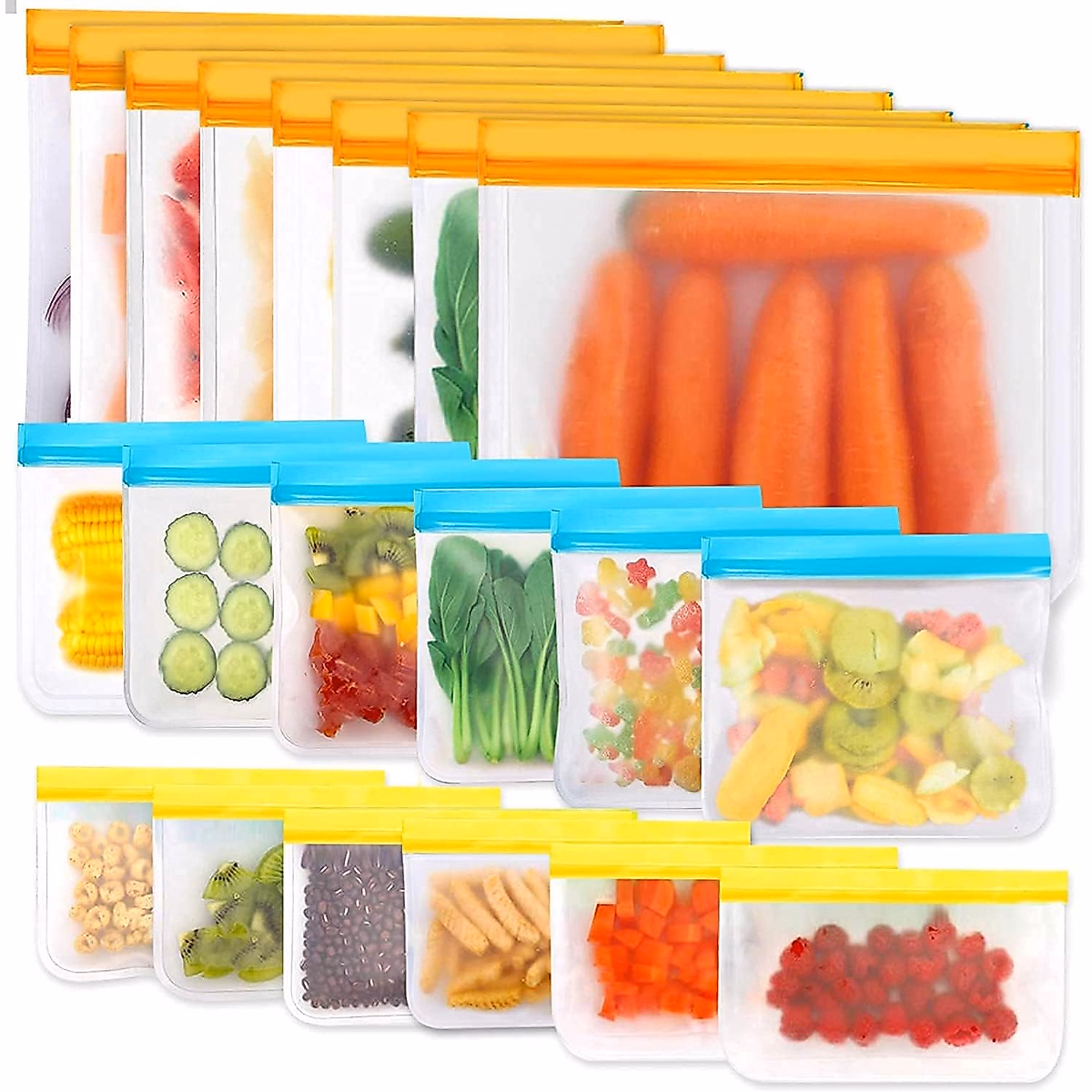 Leak-Proof Zip-Lock Bags | Storage Bags for Fruits, Vegetables, and Meat | Reusable Zip Lock Bags | Silicone Food Storage Bags | Zipper Bag | Set of 6 Bags (2 Small, 2 Medium, and 2 Large)