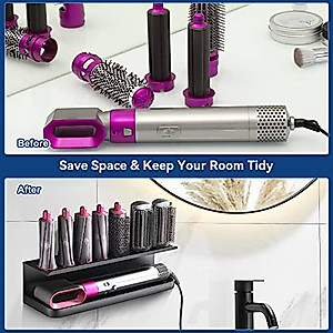 WIOR Storage Holder for Dyson Airwrap Styler Accessories, Wall Mounted Bracket Rack for Curling Iron Attachments, Hair Dryer Organizer Stand with Adhesive and Round Brush for Bathroom Bedroom Salon