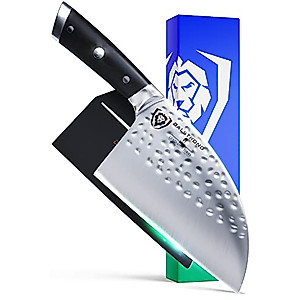 Dalstrong Serbian Chef Knife - 7.5 inch - Gladiator Series Elite - German HC Steel - Meat Cleaver Knife - Hammered Blade Finish - Razor Sharp Kitchen Knife - G10 Handle - w/Sheath - NSF Certified