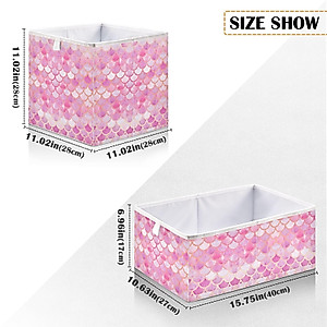 Emelivor Pink Mermaid Cube Storage Bin Fabric Storage Cubes Foldable Organizer Bins Storage Baskets for Shelves Storage Box for Shelves Home Office Clothes Clothing,11 x 11inch