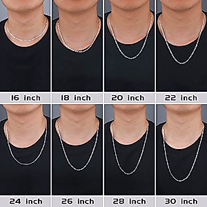 GLIJWELE Sterling Silver Chain for Men, Silver Chain for Men 3mm Sterling Silver Chain for Men Silver Necklace Chain Mens Chain Sterling Silver Figaro Chain Necklace for Men 16 Inch