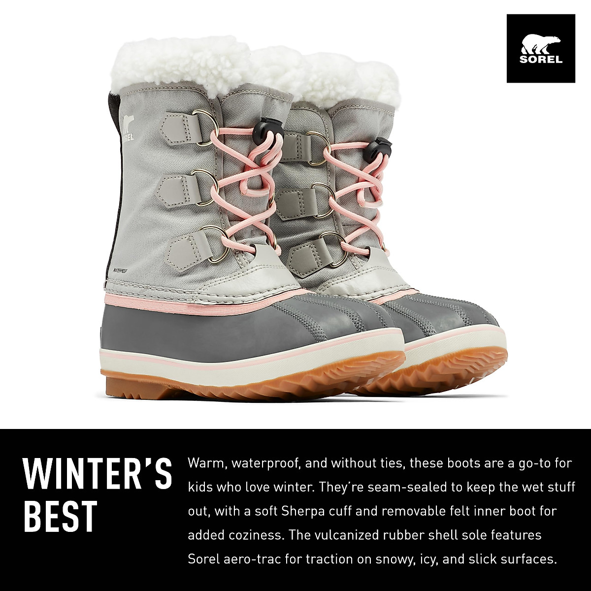 Sorel Youth Unisex Yoot PAC Nylon Waterproof Boots - Dove, Gum 2 - Size 2