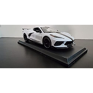 Maisto Diecast Cars 2020 Chevy Corvette Stingray C8 Coupe with High Wing White with Black Stripes 118 Diecast Model Car by 31455