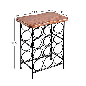 WELLAND 12 Bottle Wine Rack with Solid Wood Table Top, Metal & Pine Free Standing Wine Storage Rack