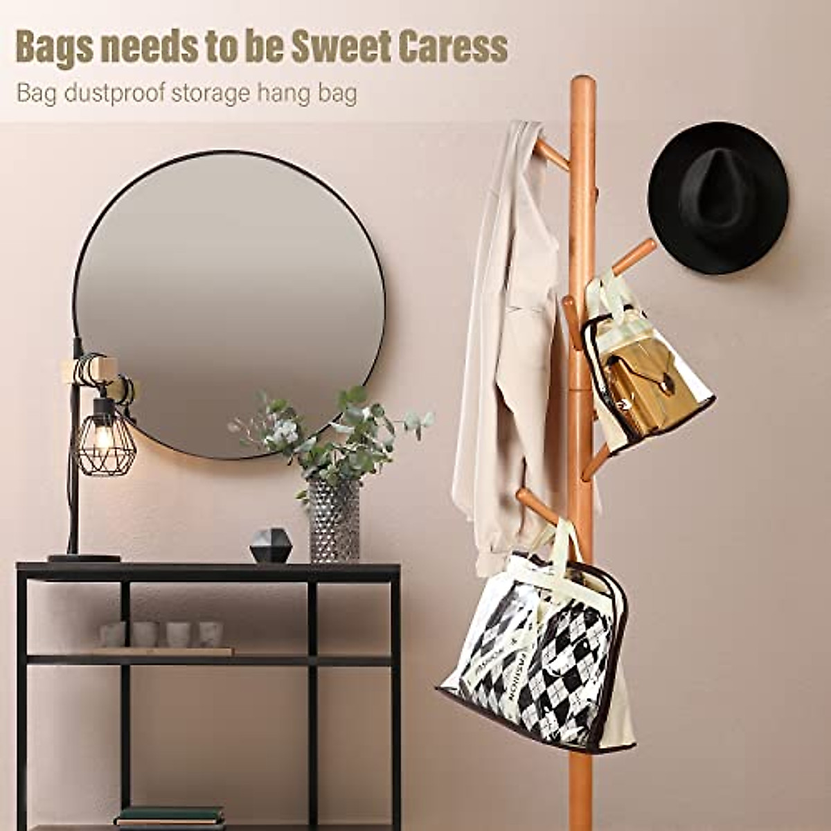 15 Pcs Clear Dust Bags for Handbags Purse Storage Organizer 3 Sizes Clear Handbag Organizer Purse Dust Cover Closet Hanging Bag with Zipper and Handle for Closet Handbags Purses