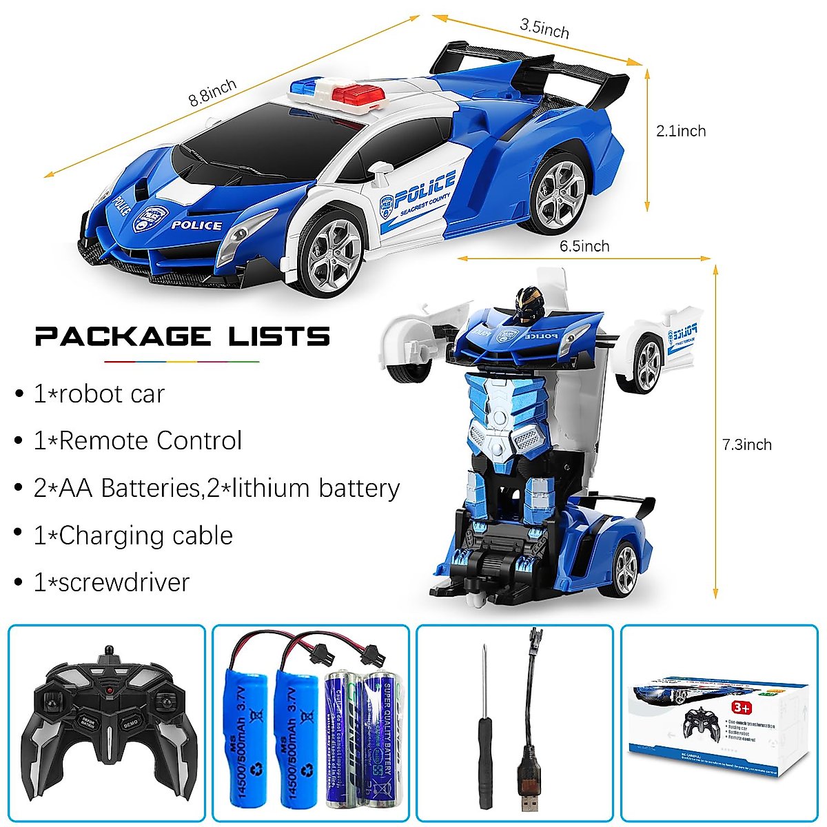 FIGROL Transform RC Car Robot, Remote Control Car Independent 2.4G Robot Deformation Car Toy with One Button Transformation & 360 Rotation 1:18 Scale