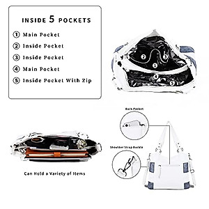 Angel Kiss Hobo Shoulder Purses for Women Large Soft Washed PU Leather Stripe Crossbody Handbags (White/L.Blue)