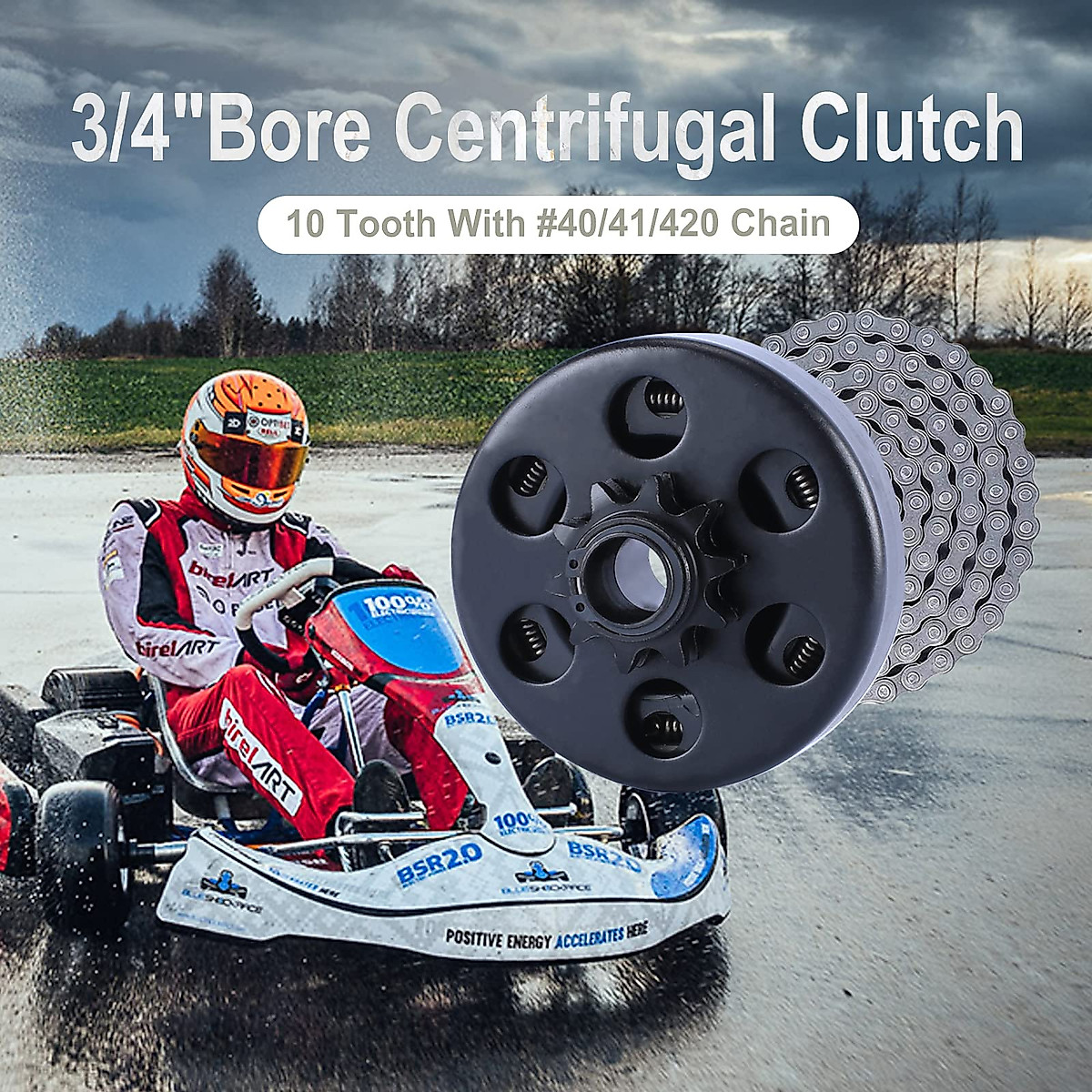 BATONECO Centrifugal Clutch 3/4" Bore 10 Tooth with #40/41 420 Chain Fits for predator 212CC 2-6.5 HP Small Engine, Commonly used on Go Karts Mini Bike and Fun Kart Lawnmower