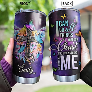 Personalized Christian Tumbler,Butterfly Faith Mug,Coffee Mug Jesus,Christian Coffee Mugs,Bible Verse Mug,Woman Of Faith Mug,Christian Travel Mug Stainless Steel 20Oz,Spiritual Gift For Women