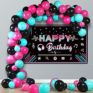 Music Happy Birthday Party Decorations Musical Social Media Birthday Party Supplies Includes Backdrop Tablecloth Music Note Balloons and Latex Balloons for Girls Music Birthday Party Photography
