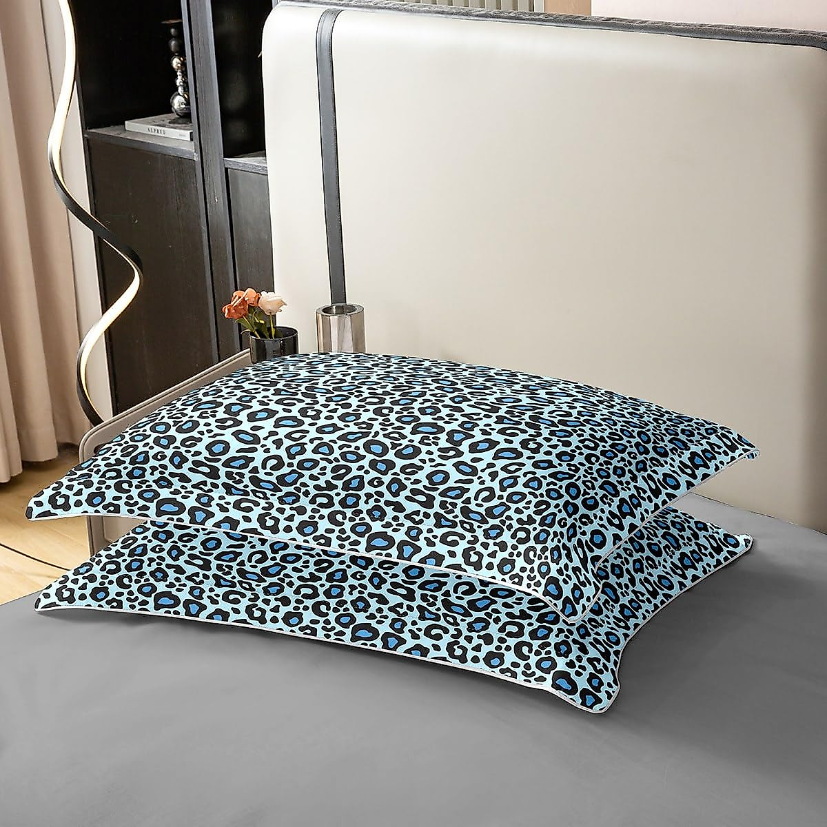 Castle Fairy Leopard Cheetah Pattern Duvet Cover Set 100% Natural Cotton Twin Size Leopard Print Blue Super Soft Bedding Set 2 PCS Wild Animal Skin Cotton Comforter Cover for Bedroom Decor