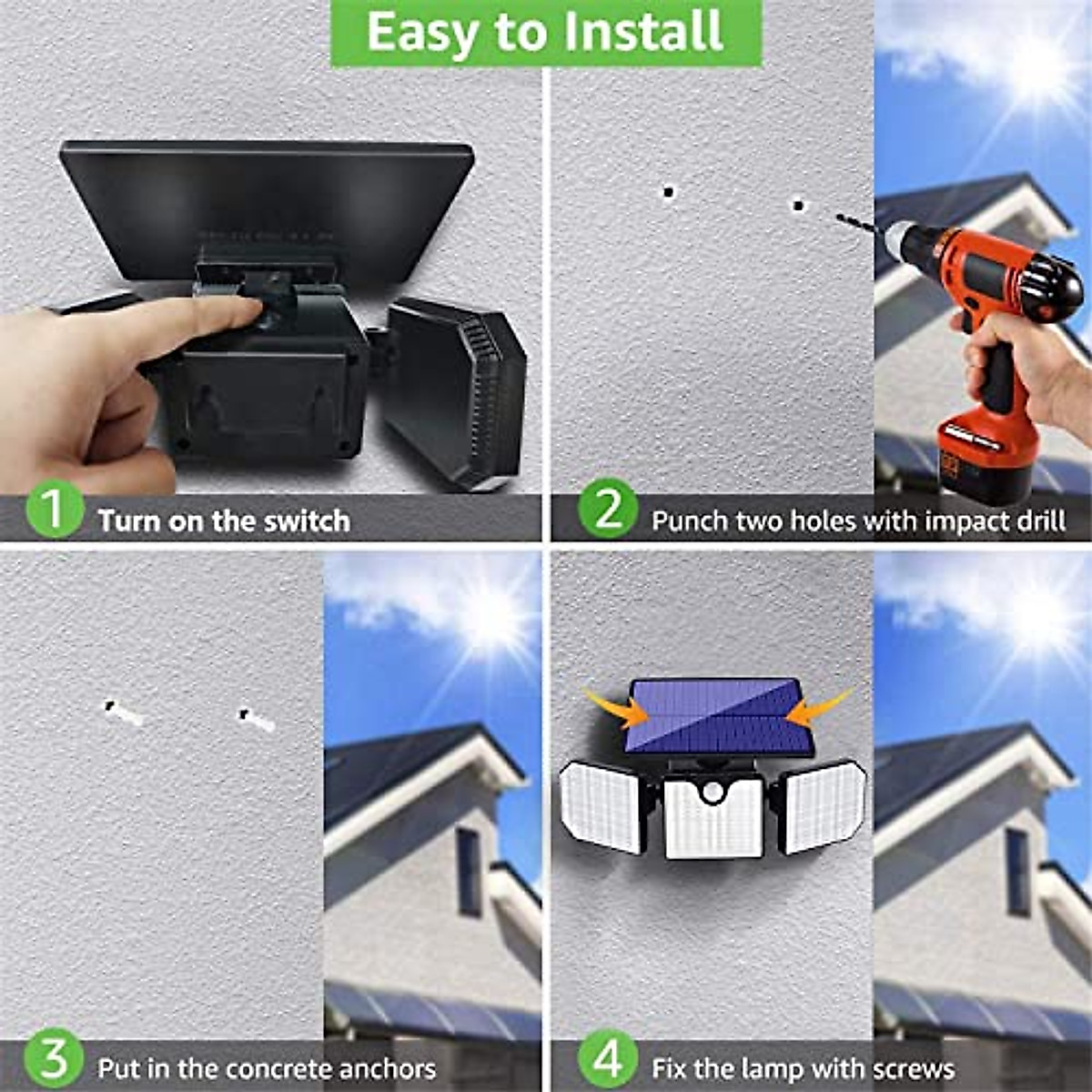 Wind Star Solar Lights Outdoor with Motion Sensor,Solar Motion Lights Solar Flood Lights Waterproof Solar Spotlight Adjustable 3 Heads for Front Door Patio Garden Garage