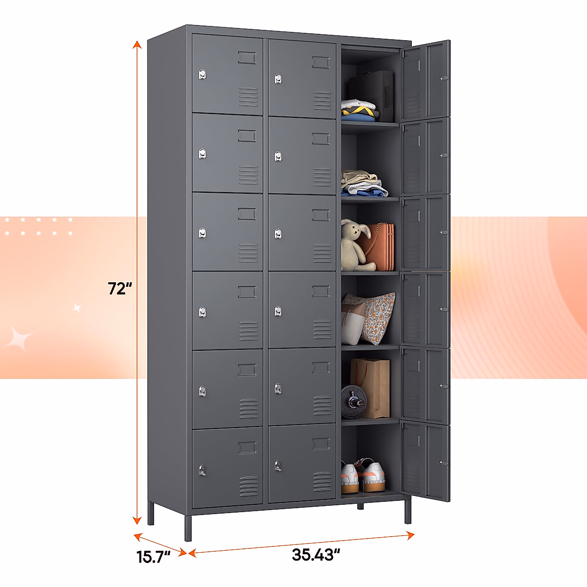 SUXXAN 18 Doors Metal Lockers for Employees for Offices School Gyms Home,Assembly Required,Dark Gray