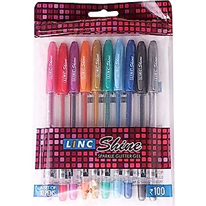 Linc EXTRA SPARKLE GLITTER GEL PENS FINE 0.7 mm Tip 10 Vibrant Colour