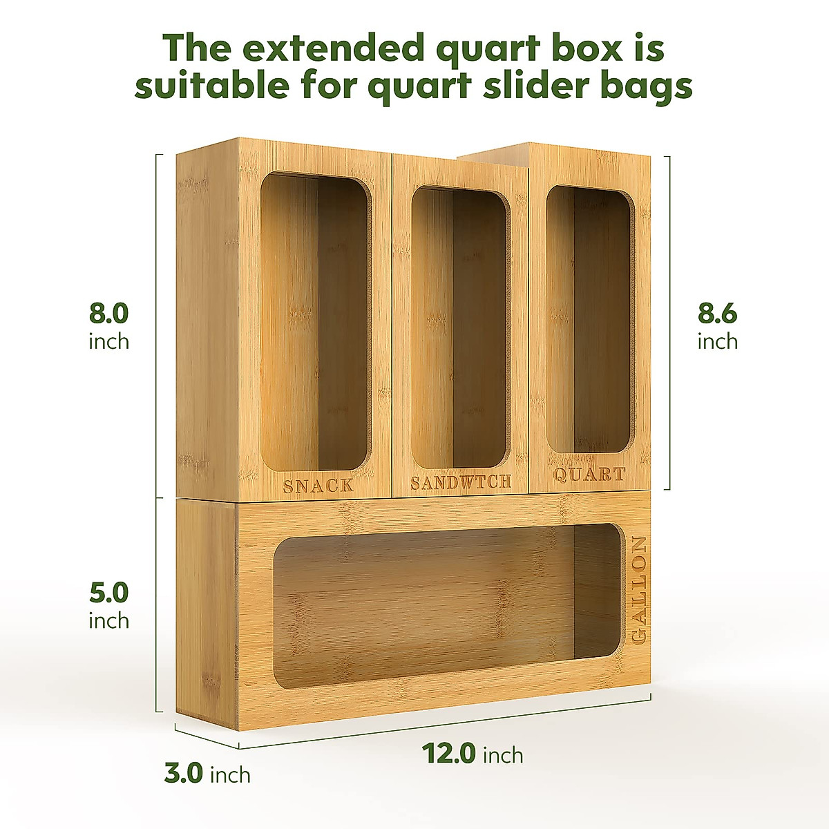 NautDuty Ziplock Bag Storage Organizer, Bamboo Baggie Organizer, Food Storage Bag Organizer for Kitchen Drawer, for Gallon, Quart, Sandwich, Snack & Slider Bags, Ziploc Bag Organizer