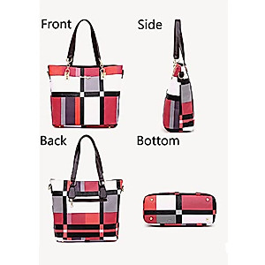 GJGJTER Women Synthetic PU Leather Tote Satchel Crossbody One-shoulder Portable Messenger Bag 6pcs Set Top-Handle Handbags-Black