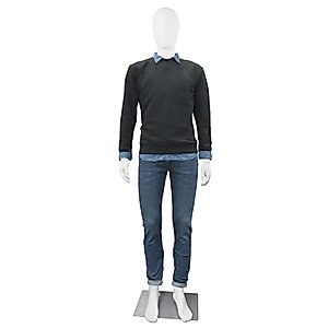 Male Dress Form Mannequin Full Body Adjustable Model Maniquin Stand Realistic Display Maniquine Head Metal Base for Clothing Shops, White Matte 73 inch