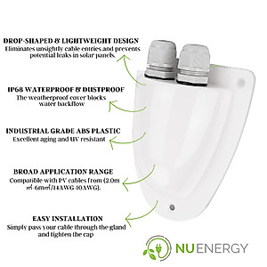 NuEnergy The Original Solar Double Cable Gland Waterproof Box Solar Panel Mounting Kit 2-6mm RV Solar Accessories Entry Cable Glands For Camper, Roof, Van, Boat, Vehicle, Campervan, House Solar System