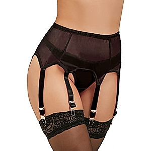 Women Lace Mesh Garter Belt Set Black Plus Size Garter Belts for Thigh Highs with 6 Straps Vintage Suspender Belt(No Stockings)