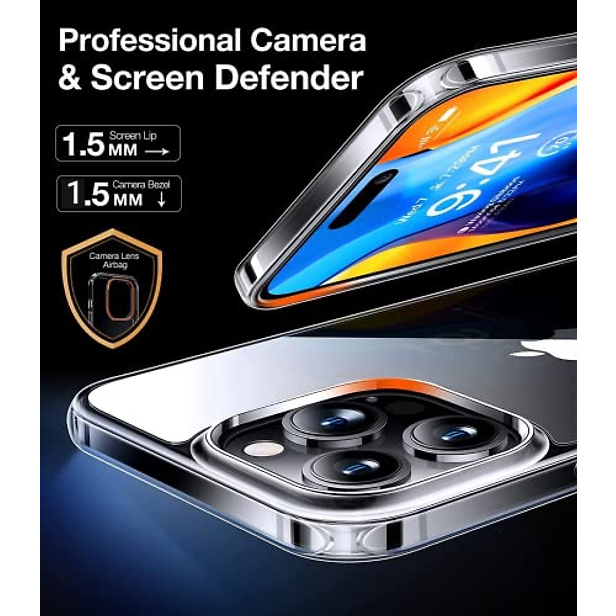 TORRAS Military Diamond Clear iPhone 13 Pro Max Case, [10FT Military Grade Drop Tested] Shockproof Protective Anti-Scratch Hard Back Non-Slip Silicone Bumper Slim Phone Cases iPhone 13 Pro Max, Clear