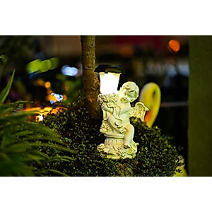 HONGRUIART Angel Statue with Solar Lamp Decoration Angel Solar Light Statues for Garden Memorial Gift Solar Angels Resin Gifts for Mom Baby Angel Statue Garden Decor