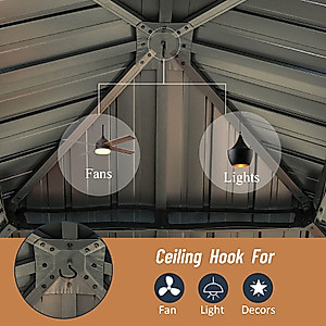 Domi 12' x 12' Hardtop Gazebo Permanent Aluminum Metal Gazebo with Galvanized Steel Double Roof Canopy, Curtains, and Netting for Patio, Backyard, Deck, Lawn