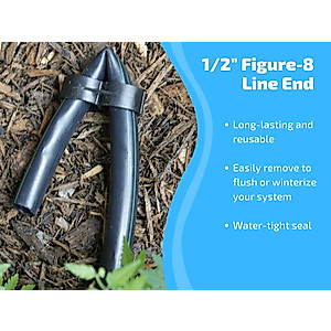 Habitech 1/2" Figure 8 End Cap Plug Irrigation Fittings (12 Pack) - Drip Line Plug Closures compatible with Rain Bird and Most 1/2" Irrigation Tubing or Sprinkler Systems