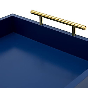 Blue Serving Tray for Coffee Table, 16x12 with Coasters, Decorative Interchangeable Gold and Silver Handles