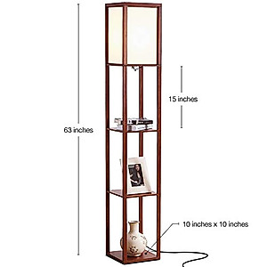 Brightech Maxwell - Modern Shelf Floor Lamp with Lamp Shade and LED Bulb - Corner Display Floor Lamps with Shelves for Living Room, Bedroom and Office - Walnut Brown