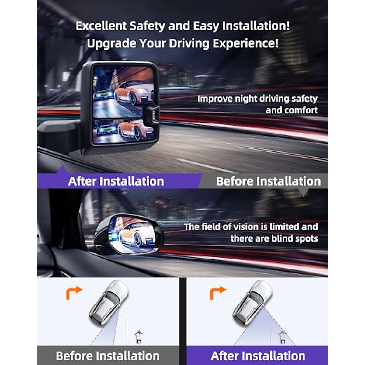 ANPART Towing Mirrors Fit for 2004-2014 For Ford For F-150 Pickup Truck Tow Mirrors With A Pair LH and RH Side Power Regulation with Heating Turn Signal Lamp Puddle Light