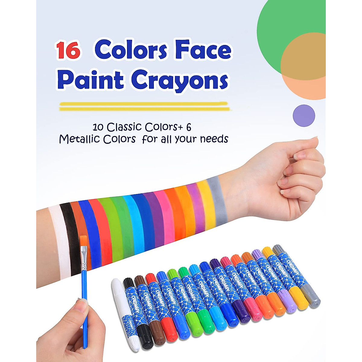 Creamify Rainbow Colors Face Painting Kits- 16 Colors Twistable Face Paint Marker Sticks with 2 Brushes, LGBT Washable Face Paint Crayons Kit, Birthday, Pride Day