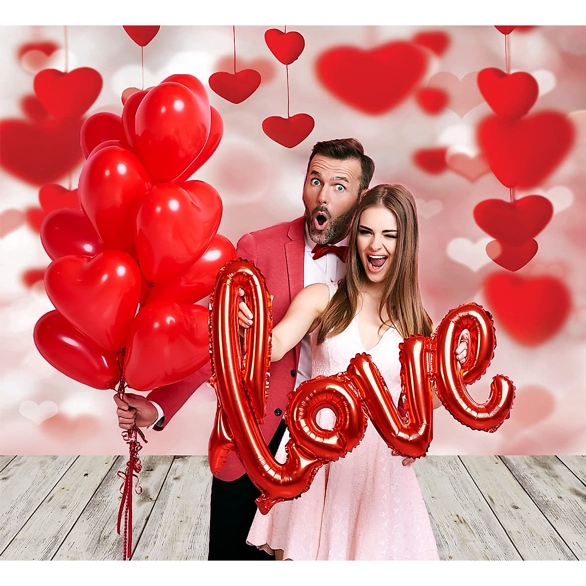 WOLADA 5x7FT Valentine's Backdrop for Photography Valentine's Day Backdrop Rustic Wood Red Love Heart Backdrop Romantic Love Theme Backdrop Engagement Wedding Party Decoration Photo Backdrop 10870