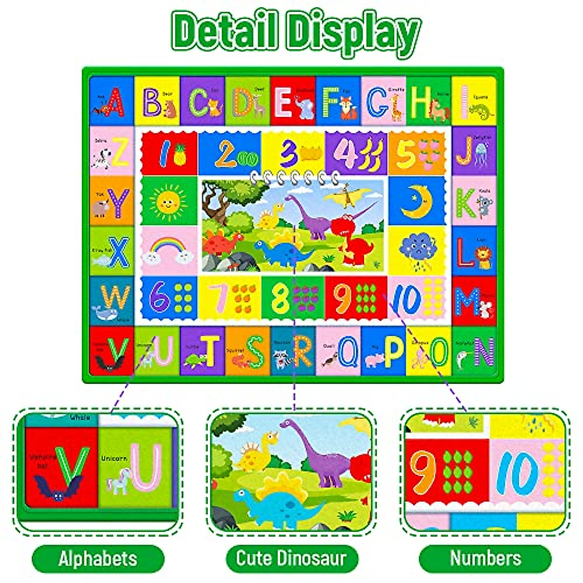 beetoy Baby Cotton Play Mat for Floor, Super Soft Extra Thick (0.6cm) Baby Mat, Foldable Non-Slip Baby Crawling Mat for Playing Area Rug Gym Large Padded Tummy Time Mat, ABC Playmat for Infant Toddler