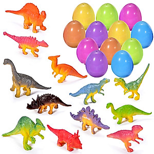 Ganowo 12 PCS Prefilled Easter Eggs with Dinosaur Mini Toys for Easter Theme Party Favors - Basket Filler, Eggs Hunt, Basket Stuffers Fillers, Classroom Prize Supplies