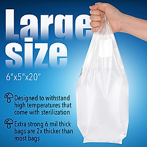 [50 Pack] Mushroom Growing Bags Mushroom Spawn Bags - Large Extra Thick 6 Mil Bags 6" X 5" X 20" 0.2 Micron Filter Breathable - Autoclavable Bags That Stand Up - Durable Bags - Tear Resistant Strong