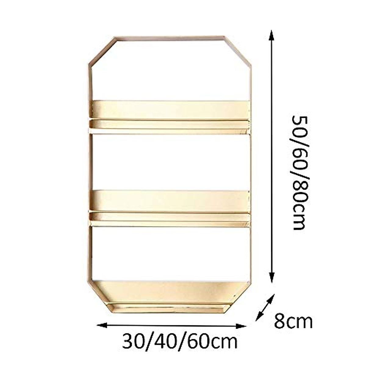 PIBM Stylish Simplicity Shelf Wall Mounted Floating Rack Shelves Bathroom Cosmetic Iron Art Storage Toiletries Multifunction Storage,3 Layers,3 Sizes, Gold , 30x8x50cm