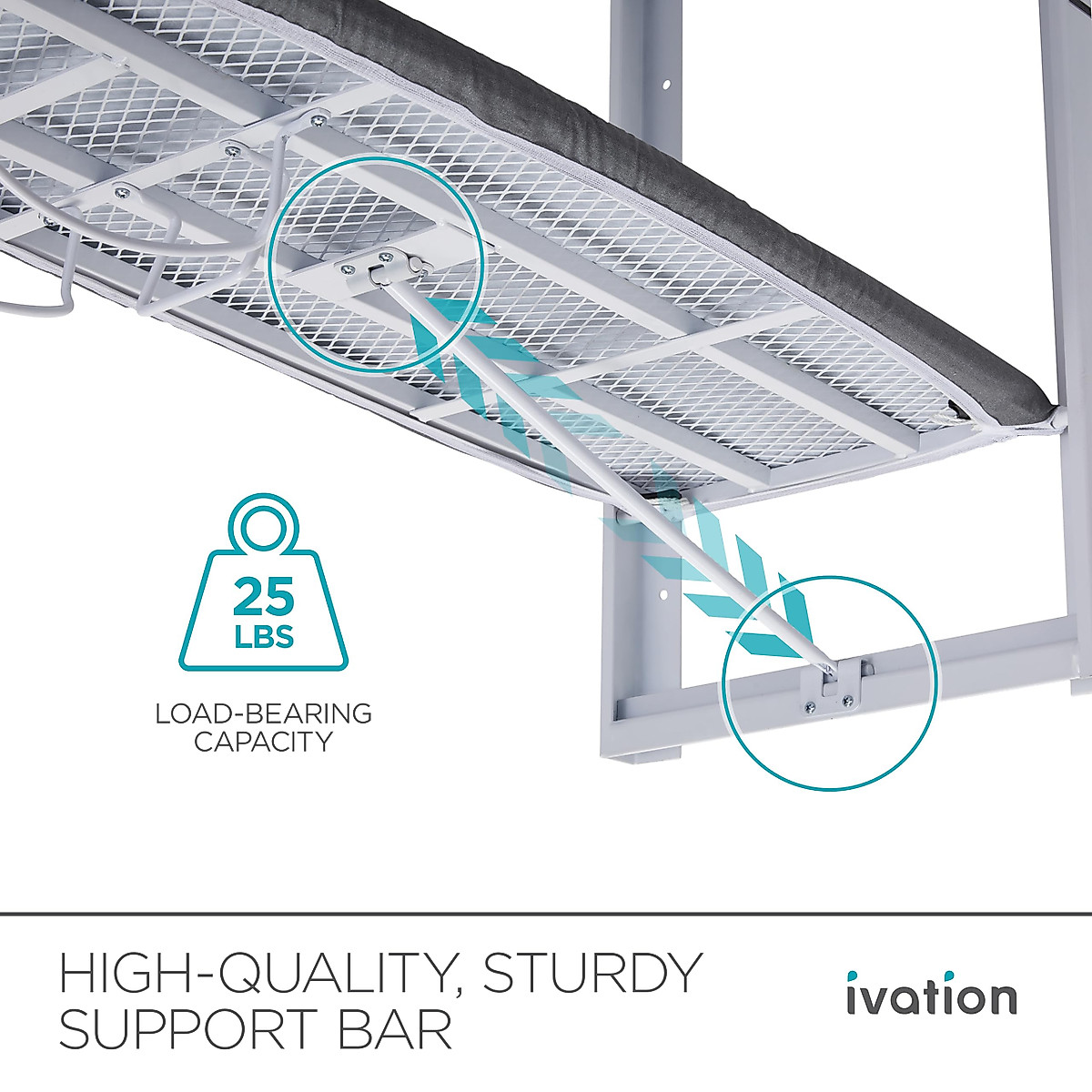 Ivation Wall-Mounted Ironing Board | Foldable 36.2” x 12.2” Ironing Station for Home, Apartment & Small Spaces | Sturdy Folding Board, Easy-Release Lever, Removable Cotton Cover & Mounting Hardware
