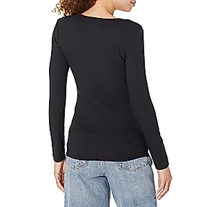 Amazon Essentials Women's Slim-Fit Long Sleeve Rib Knit Crew Neck Top (Available in Plus Size), Pack of 2, Black, X-Large