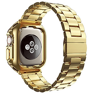 Compatible with Apple Watch Ultra 2 Band and Case, Stainless Steel Metal Chain with TPU Cover, Smart-Watch Link Bracelet Strap for men, Wrist-Band for i-Watch Ultra, 49mm, Gold