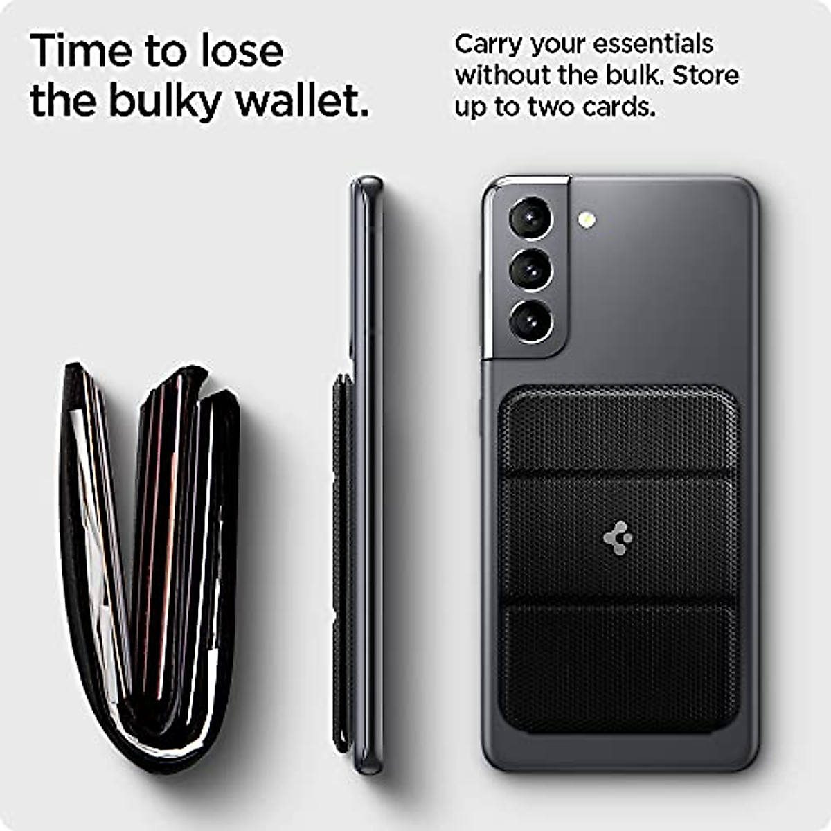 Spigen Smart Fold Phone Card Holder for Back of Phone, Stick on Phone Wallet, Credit Card Wallet with 3M Sticker Designed for All Smartphones - Black