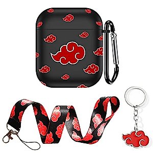 Phragmize for Airpod 1/2 Generation Case Anime with Red Cloud Lanyard Keychain, Cool Cartoon Cute Design Anime Airpods 2nd 1st Generation Case Cover Unique TPU Process Soft Cover for Apple AirPod 2&1