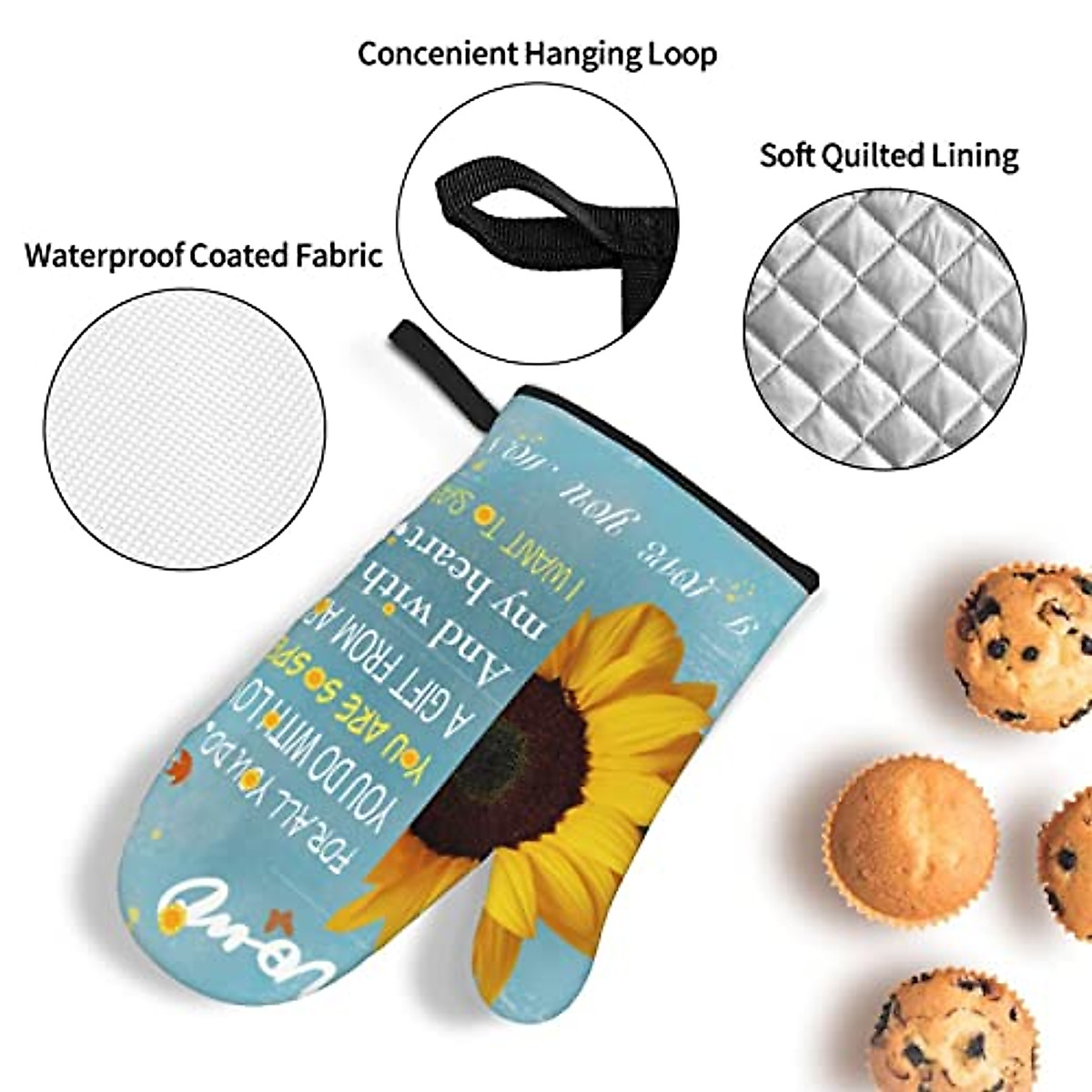 Firiseroh Oven Mitts and Pot Holders 4pcs - Sunflower High Heat Resistant Oven Gloves Potholders Set - Non-Slip Hot Pads for Baking, Cooking, BBQ Grilling