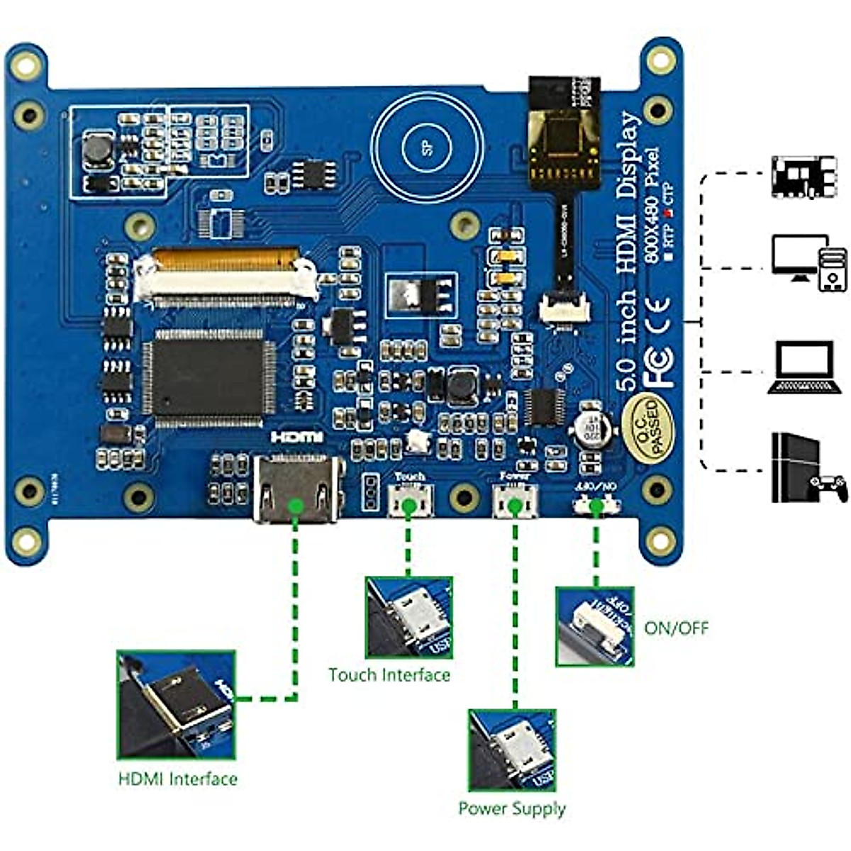 JUN-ELECTRON 5 inch Capacitive Touch Screen for Raspberry Pi 4-800x480 Pixels HD HDMI Display Touchscreen Portable Monitor with Case (Support Pi 4 & Pi 3 B+, Windows)