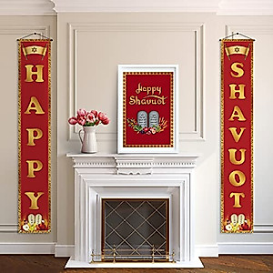 Pudodo Happy Shavuot Porch Banner The Feast of Weeks Jewish Festival Holiday Party Front Door Sign Wall Hanging Banner Decoration